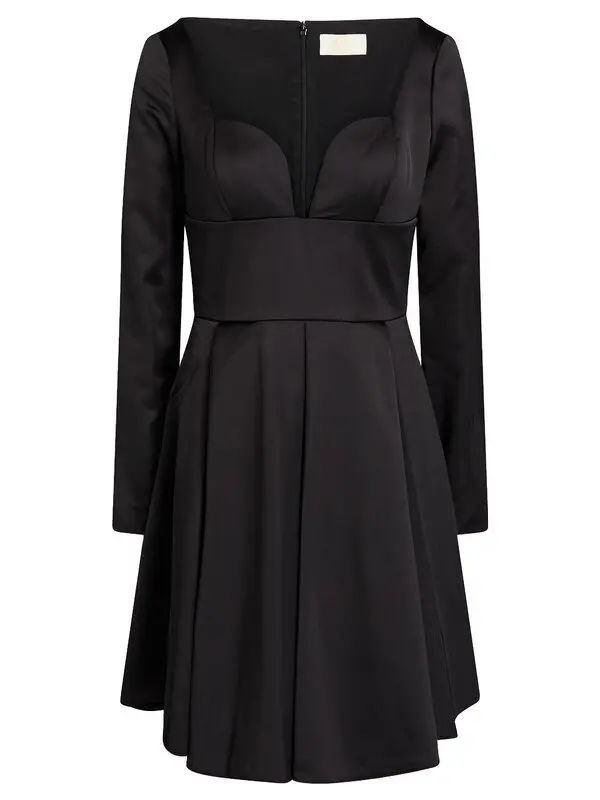 Sara Battaglia Pleated Satin Mini Dress - Black