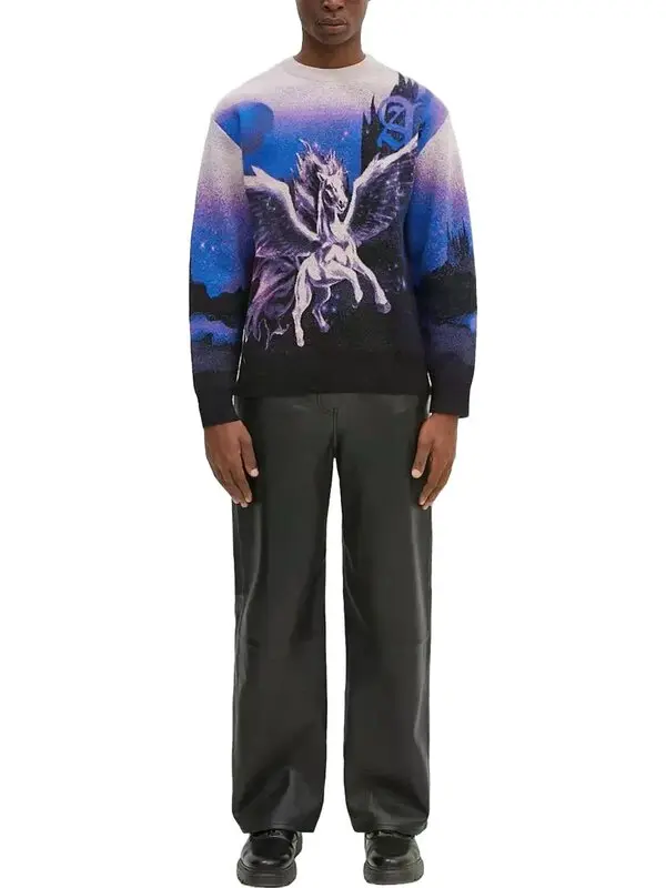 Aries Pegasus-print Crew-neck Sweater - Purple