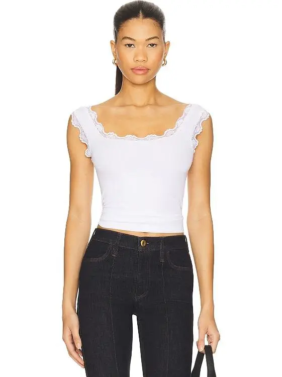 Lna Cassidy Lace Trim Ribbed Tank - White