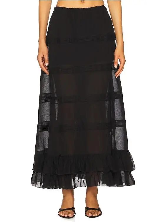 MIRROR PALAIS Maxi Skirt With Tiered Ruffle Detail - Black