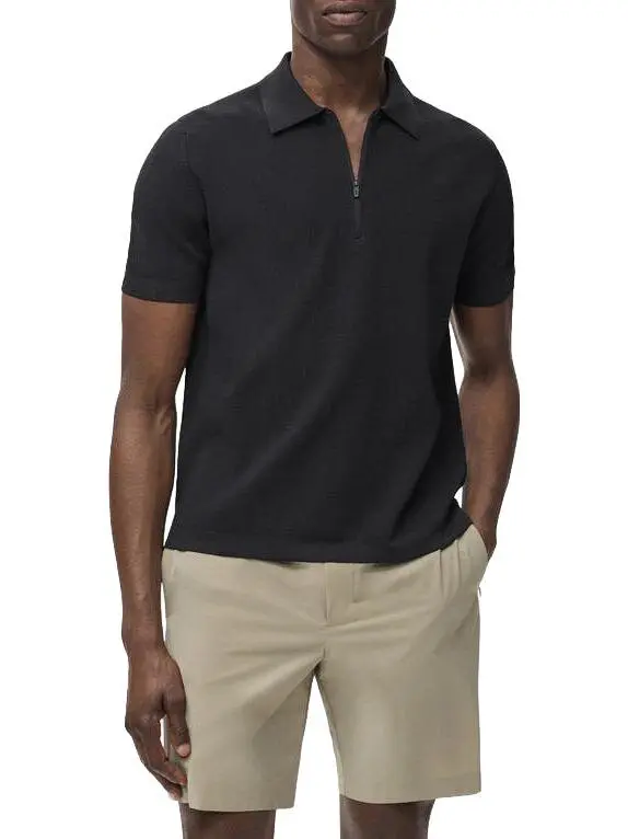 Mango Coolmax® Fine Knit Quarter Zip Polo - Black