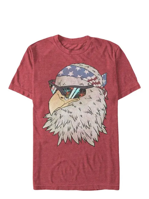LOST GODS Fourth Of July American Eagle In Bandana Graphic T-shirt - Red Heather
