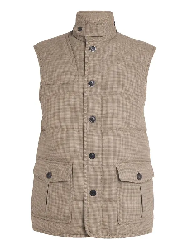 Purdey Lambswool Check Rothbury Gilet - Beige
