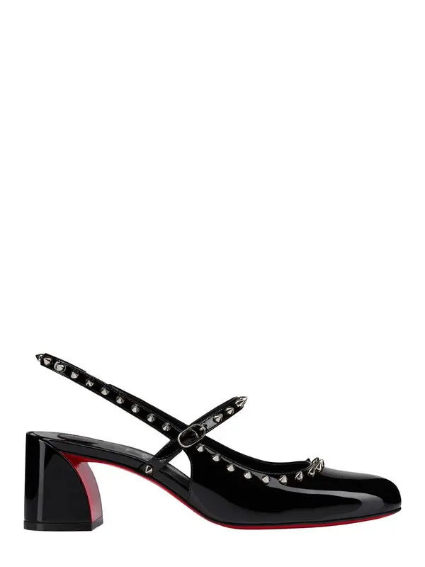 CHRISTIAN LOUBOUTIN Jani Spikes Patent Leather Slingback Pumps - Black