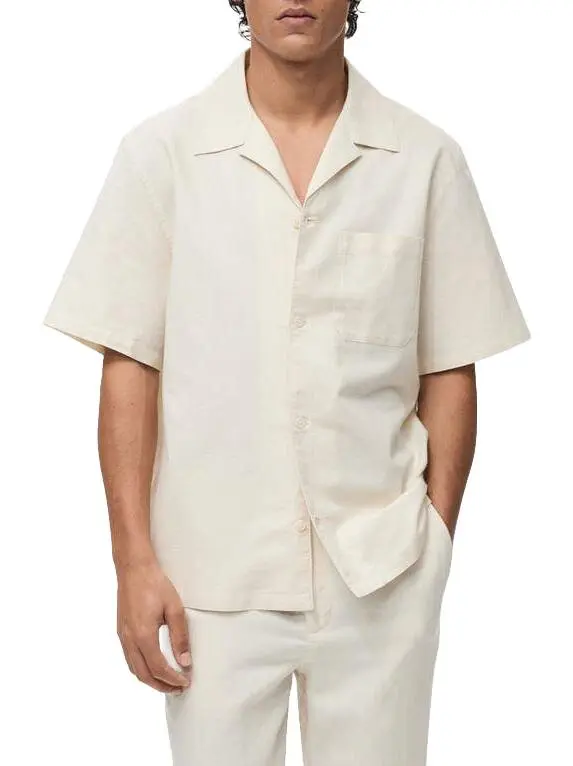 Mango Oversize Cotton & Linen Camp Shirt - Ivory White