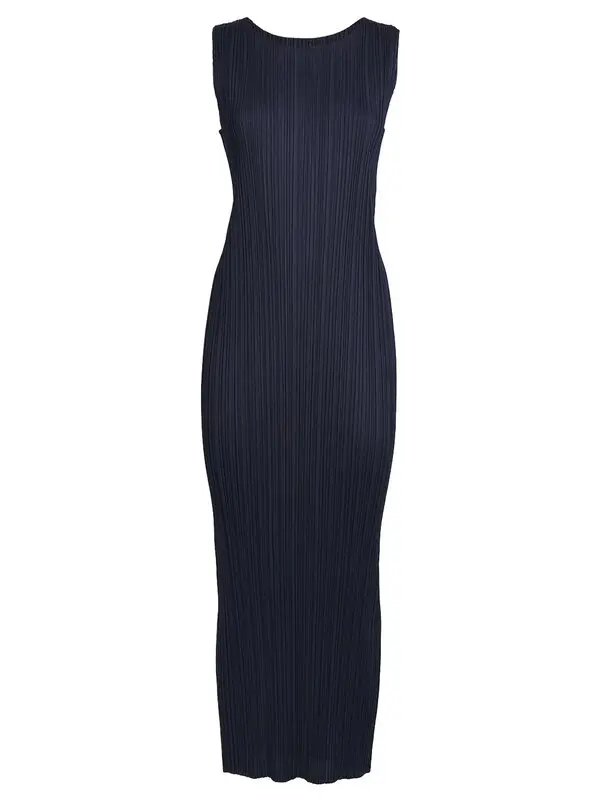 Issey Miyake Pleated Midi Dress - Navy