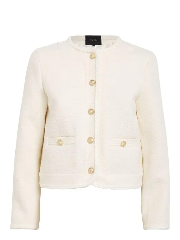 Maje Tweed Button-embellished Jacket - White