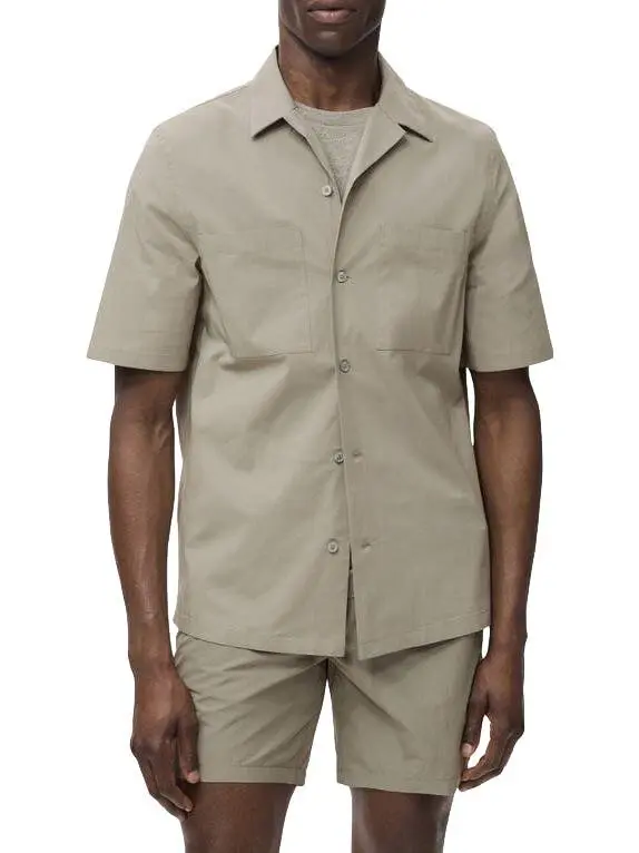 Mango Solid Stretch Cotton Blend Camp Shirt - Khaki Grey