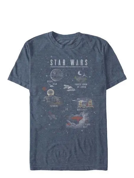 STAR WARS Cartoon Map Quest Graphic T-shirt - Navy Blue Heather