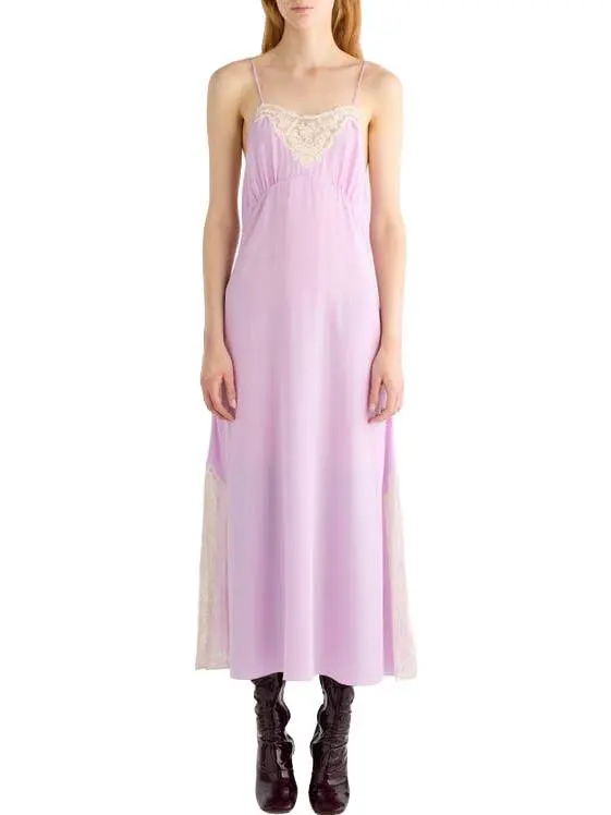 Chloé Lace Trim Silk Crêpe De Chine Slipdress - Creamy Lilac