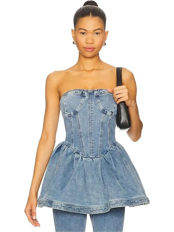 Steve Madden Rina Strapless Top - Medium Blue Denim