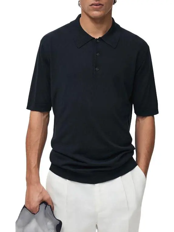 Mango Fine Knit Polo - Navy