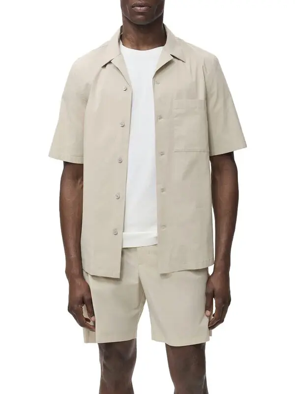 Mango Cotton Blend Camp Shirt - Beige