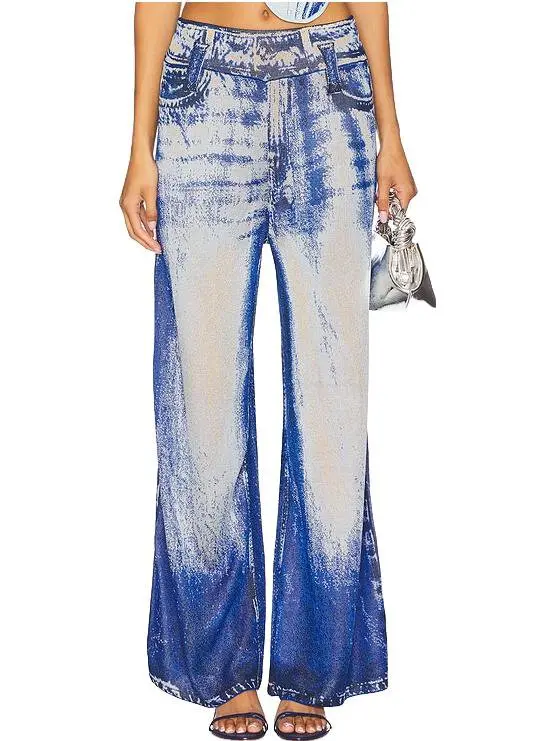 Ph5 Aria Denim Print Wide Leg Pants - Blueberry