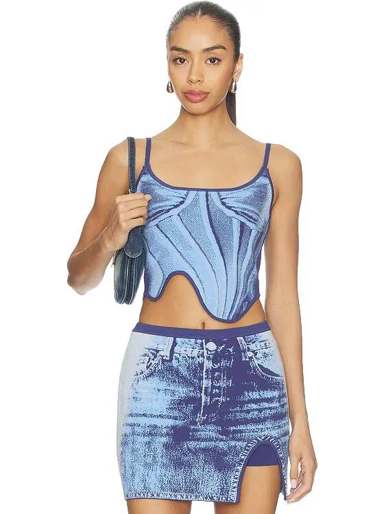 Ph5 Mila Denim Print Tank Top - Denim Blue