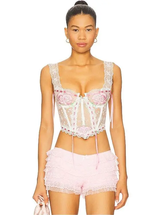 For Love & Lemons Rose Milk Eyelet Bustier - Pink