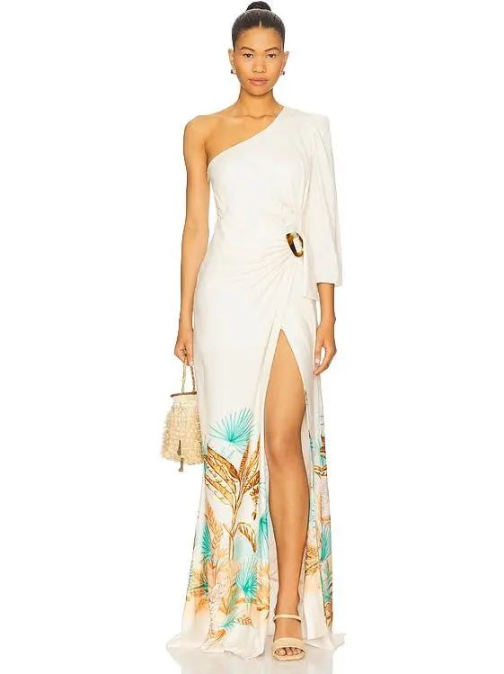 PatBO Bananeira Tropical One Shoulder Maxi Dress - Beige