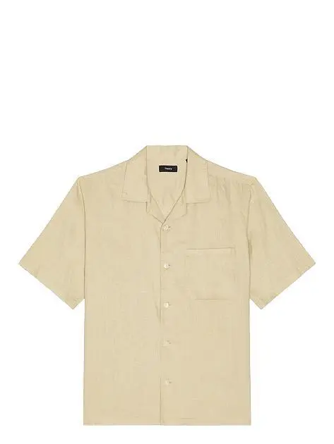 Theory Noll Short Sleeve Camp Shirt In Cream - Chino