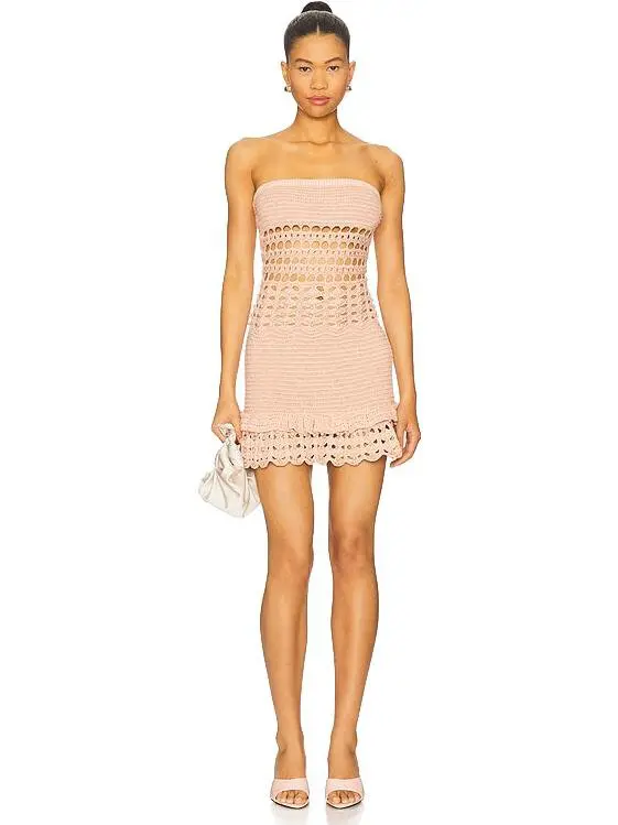 Retrofete Vali Crochet Pearl Embellished Dress - Metallic Peche