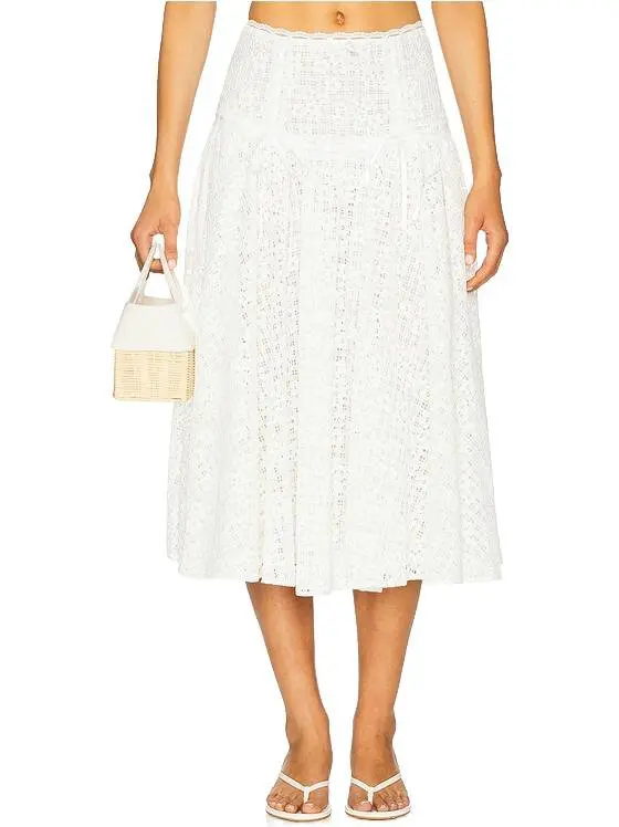 For Love & Lemons Daisy Lace Midi Skirt - White