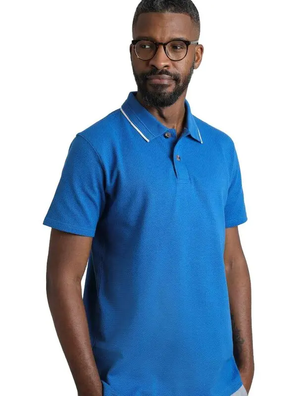 WEIRD FISH Powell Textured Polo Shirt - Blue Sapphire