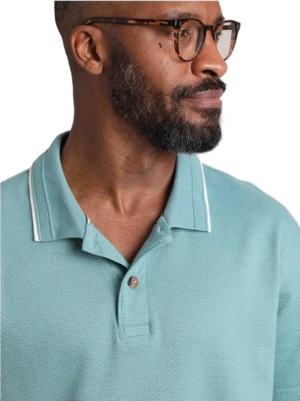 WEIRD FISH Powell Textured Polo Shirt - Mineral Blue