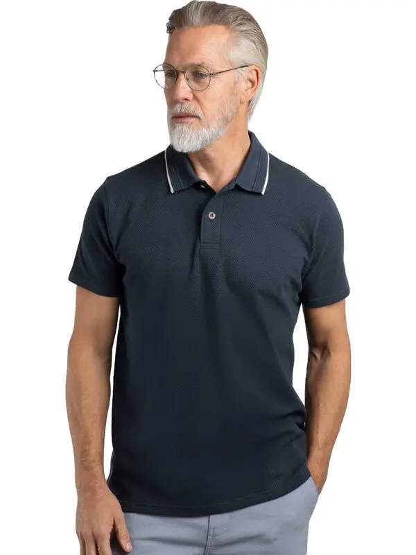 WEIRD FISH Powell Textured Polo Shirt - Navy