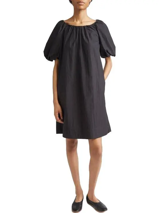 Lafayette 148 New York Gathered Neck Travel Cotton Blend Dress - Black