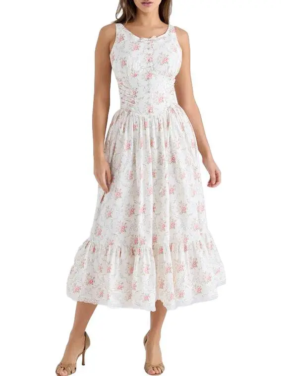House Of Cb Floral Print Midi Dress - Cream Rose