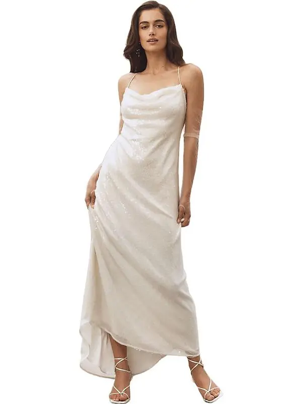 Bhldn Strappy Sequin Slim Maxi Dress - White Dahlia