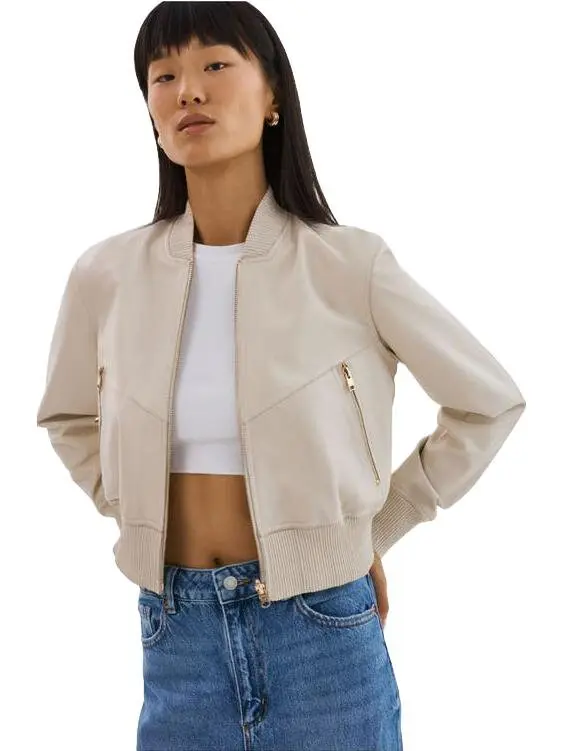 LAMARQUE Kordella Reversible Leather Bomber Jacket - Bone