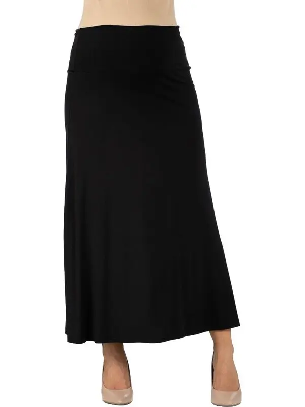 24SEVEN COMFORT APPAREL Maternity Elastic Waist Maxi Skirt - Black