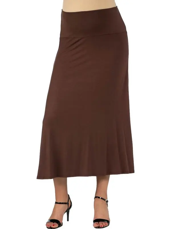24SEVEN COMFORT APPAREL Maternity Elastic Waist Maxi Skirt - Brown