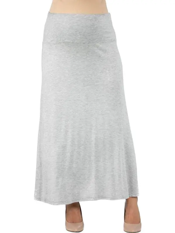 24SEVEN COMFORT APPAREL Maternity Elastic Waist Maxi Skirt - Heather