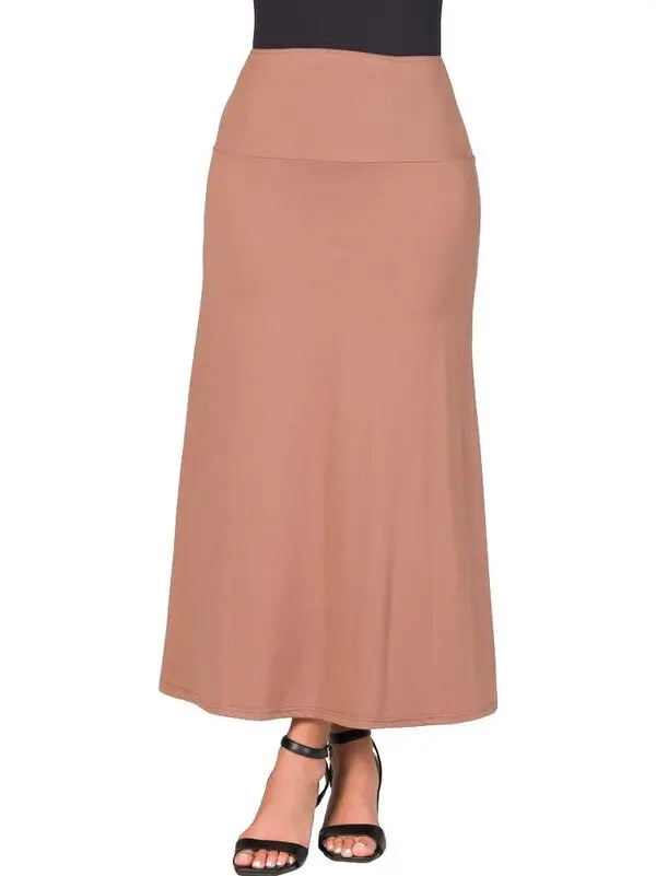 24SEVEN COMFORT APPAREL Maternity Elastic Waist Maxi Skirt - Mocha