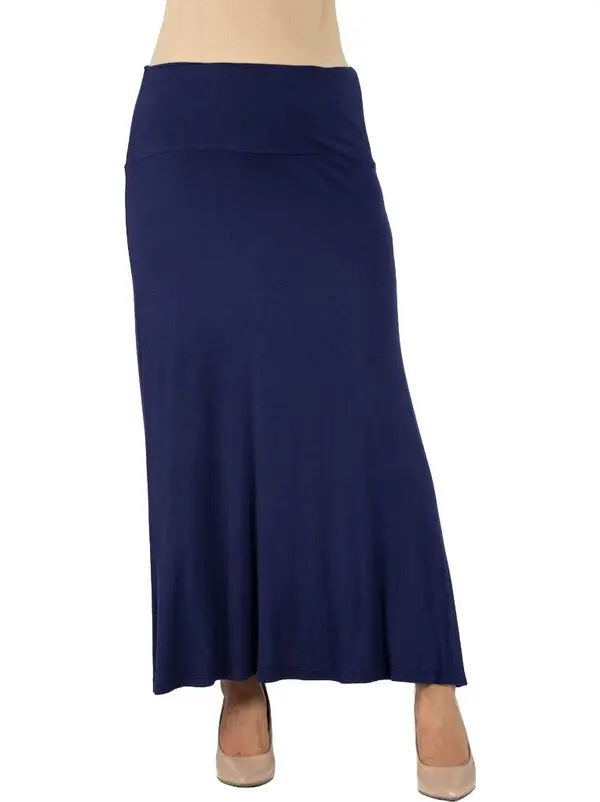 24SEVEN COMFORT APPAREL Maternity Elastic Waist Maxi Skirt - Navy