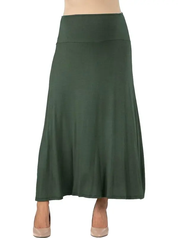 24SEVEN COMFORT APPAREL Maternity Elastic Waist Maxi Skirt - Olive