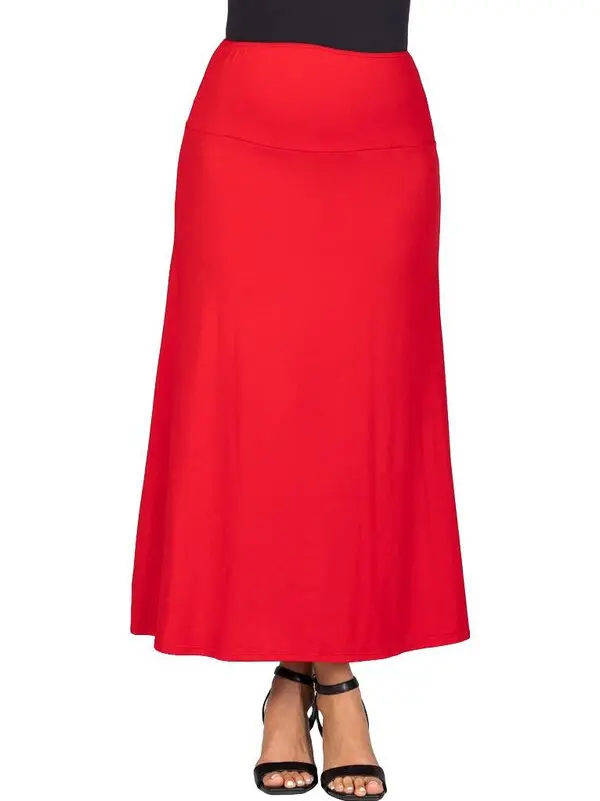 24SEVEN COMFORT APPAREL Maternity Elastic Waist Maxi Skirt - Red