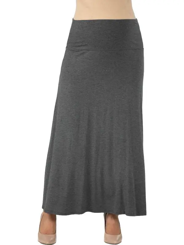 24SEVEN COMFORT APPAREL Maternity Elastic Waist Maxi Skirt - Smoke