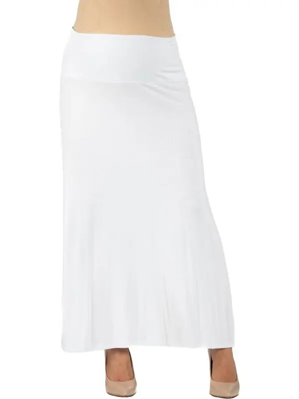 24SEVEN COMFORT APPAREL Maternity Elastic Waist Maxi Skirt - White
