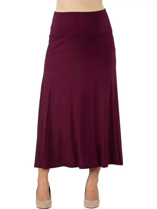 24SEVEN COMFORT APPAREL Maternity Elastic Waist Maxi Skirt - Wine