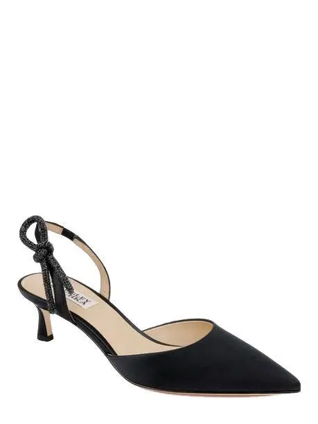 Badgley Mischka Gentry Slingback Kitten Heel Pumps - Black Satin