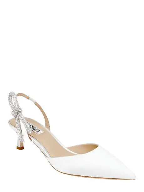 Badgley Mischka Gentry Slingback Kitten Heel Pumps - White Satin