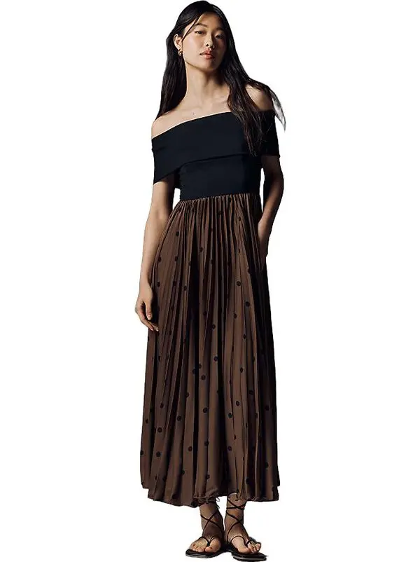 HUTCH Off-the-shoulder Midi Dress - Brown Canvas