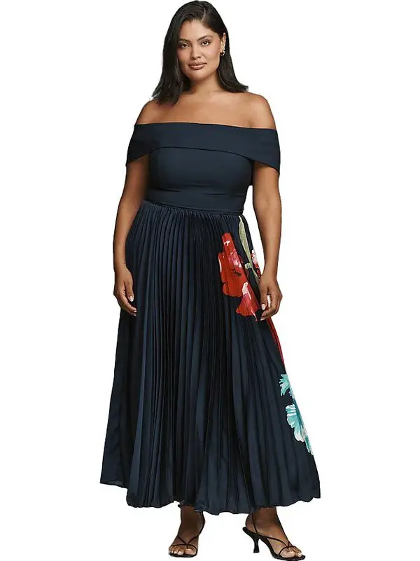 HUTCH Off-the-shoulder Midi Dress - Navy