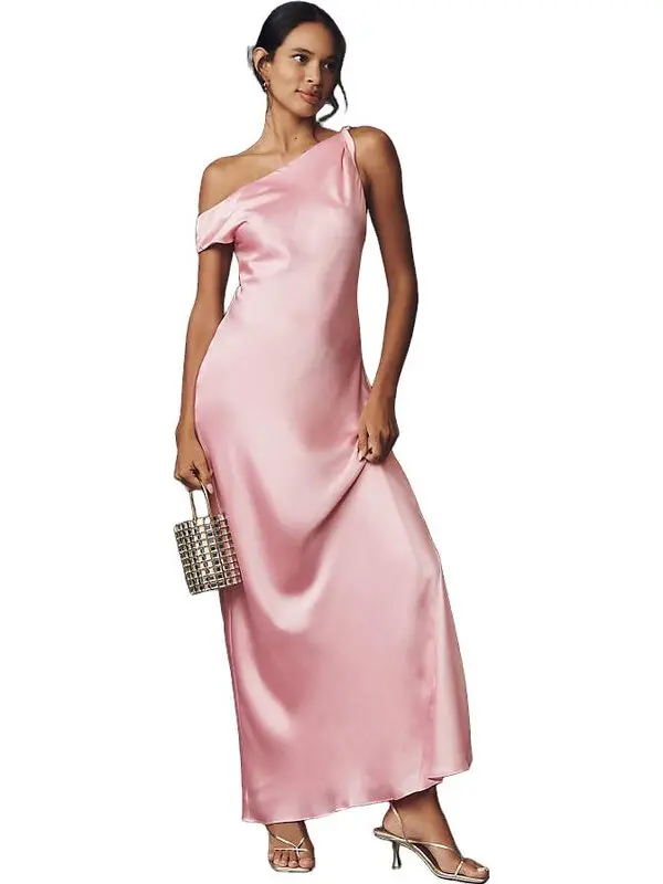 Bhldn Sienna Off-the-shoulder High-shine Satin Maxi Dress - Blush Pink
