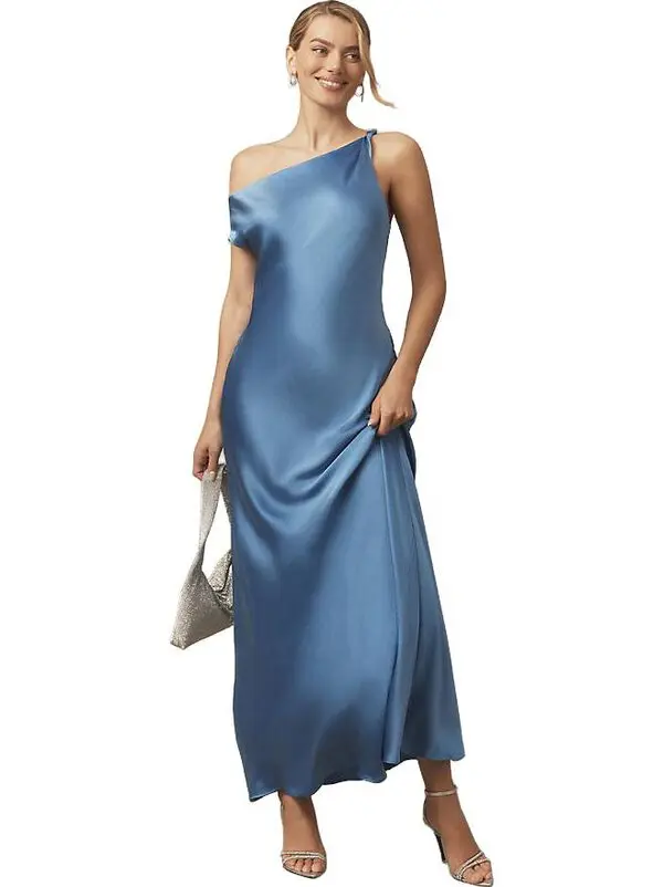Bhldn Off-the-shoulder High-shine Satin Maxi Dress - Ocean Blue