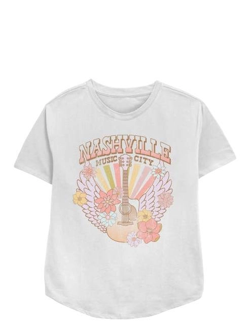 LOST GODS Distressed Nashville Music City Graphic T-shirt - White