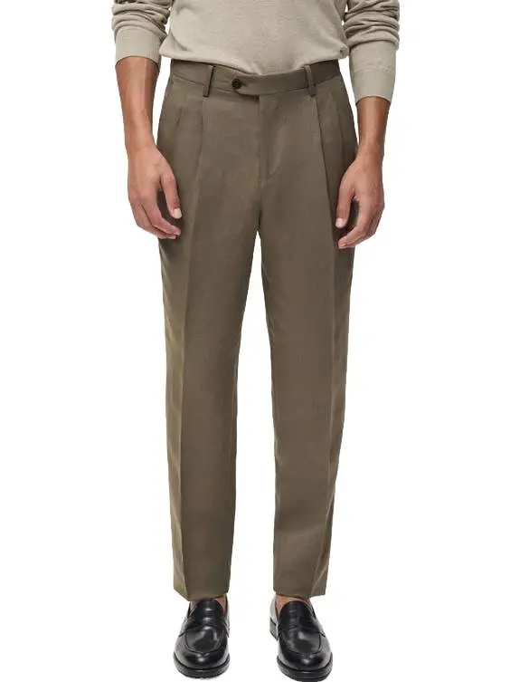 Mango Slim Fit Pleat Linen Blend Dress Pants - Mink Grey
