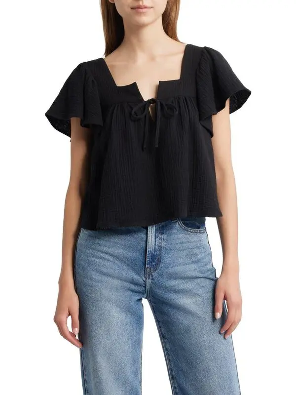 Rails Casie Gauze Crop Top - Black